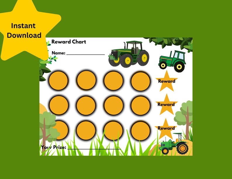 Green Tractor Printable Reward Sticker Chart / Toddler Kids Student ...