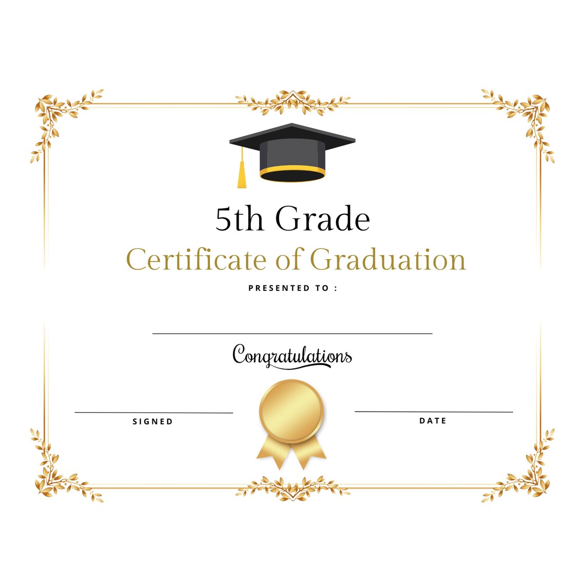 Fifth Grade Graduation Diploma Certificate Instant Download Printable ...