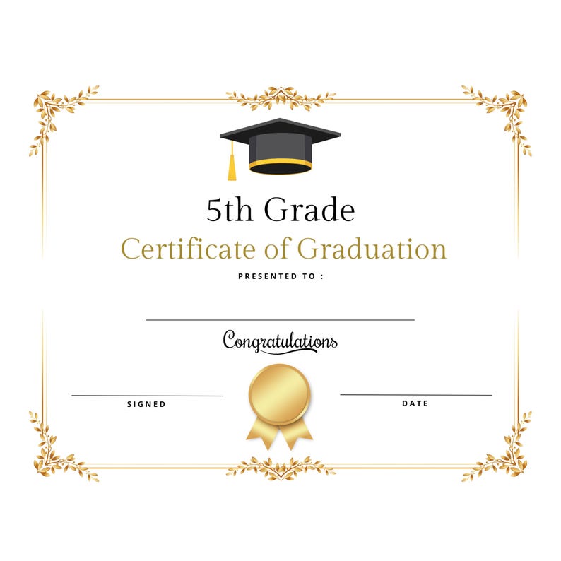Fifth Grade Graduation Diploma Certificate Instant Download Printable ...