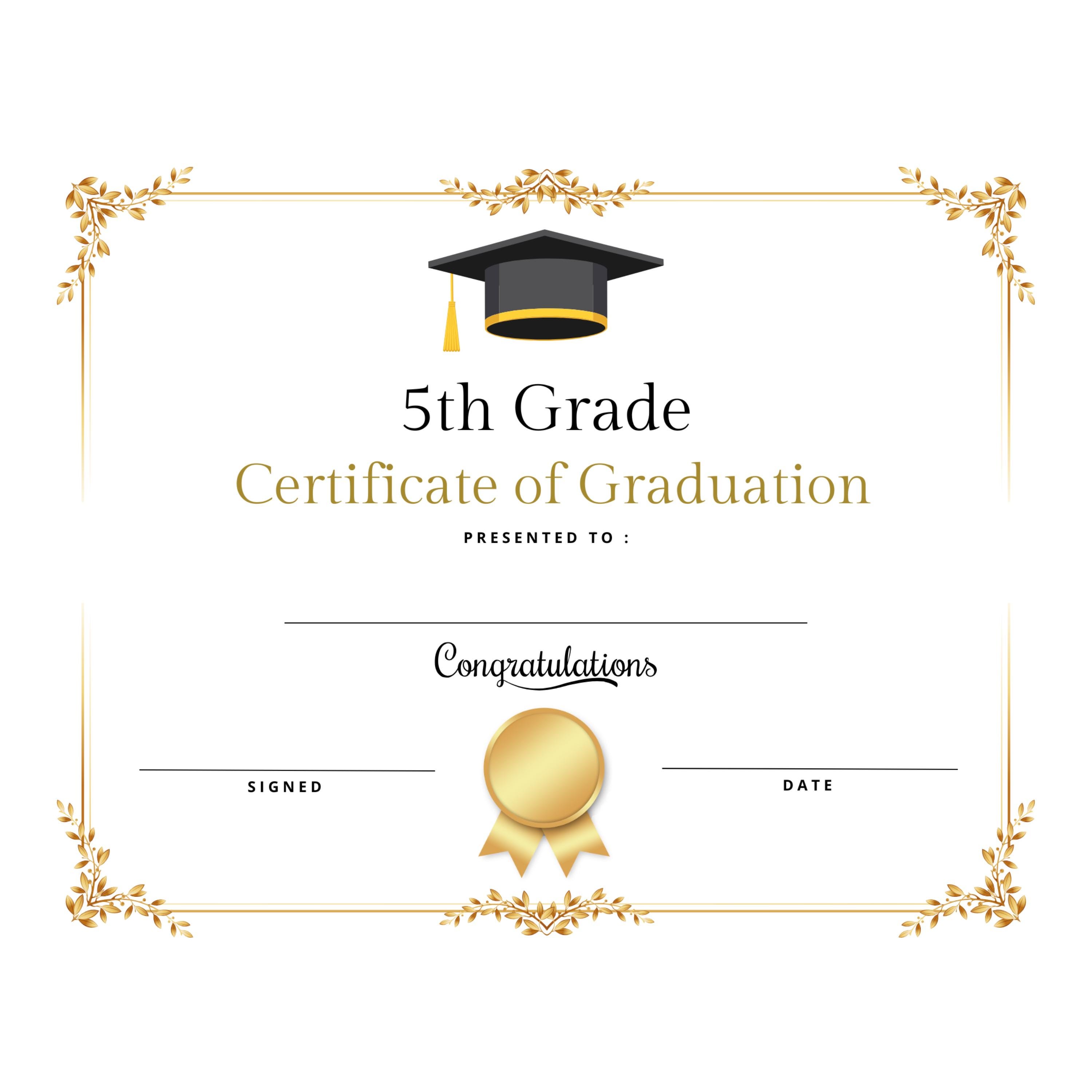 Fifth Grade Graduation Diploma Certificate Instant Download Printable ...