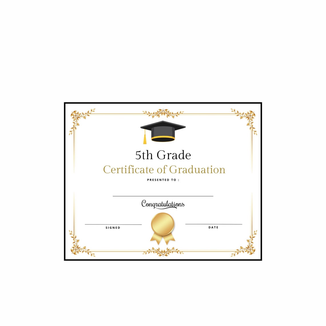 Fifth Grade Graduation Diploma Certificate Instant Download Printable ...