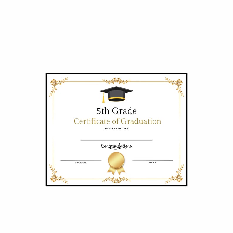 Fifth Grade Graduation Diploma Certificate Instant Download Printable ...