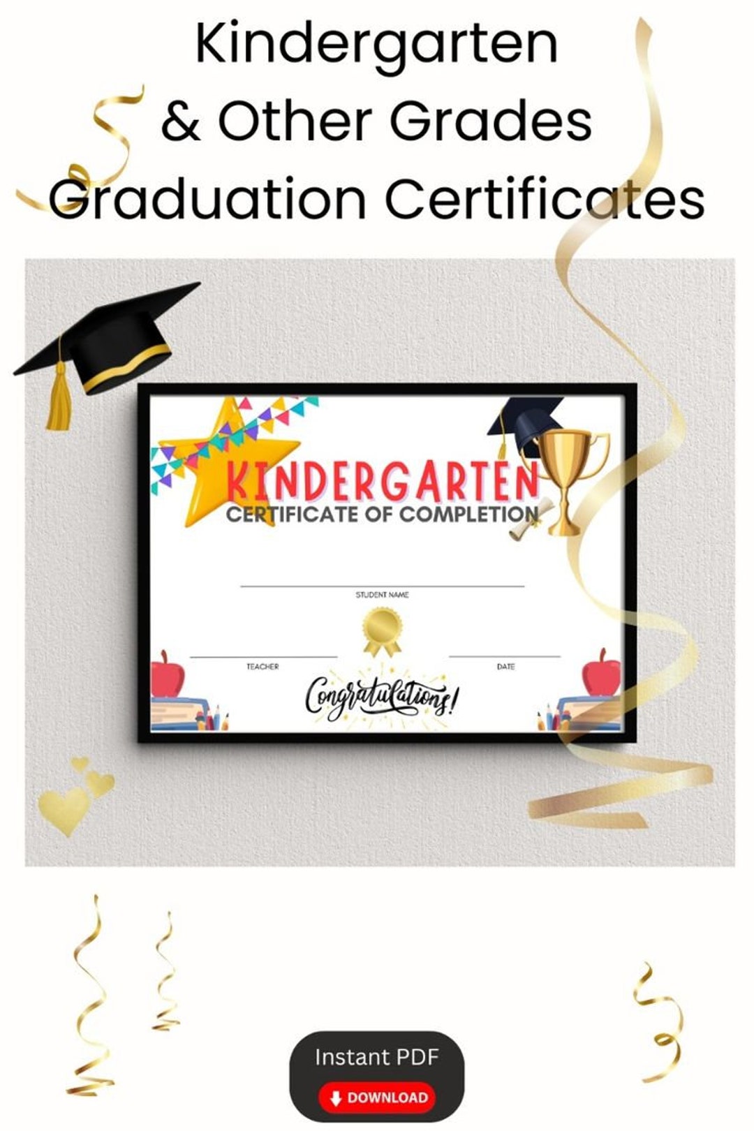 Kindergarten Graduation Diploma Certificate Instant Download Elementary ...
