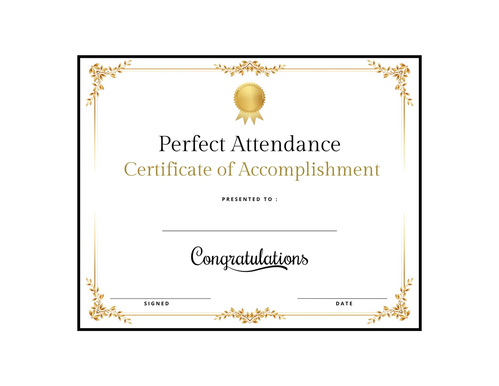 Perfect Attendance Student Award Graduation Certificate Instant ...