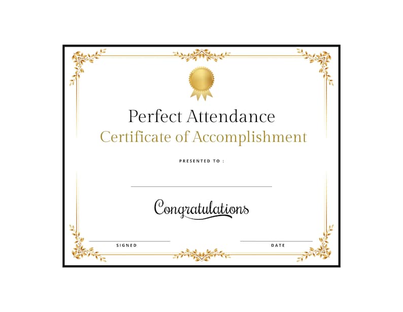 Perfect Attendance Student Award Graduation Certificate Instant ...