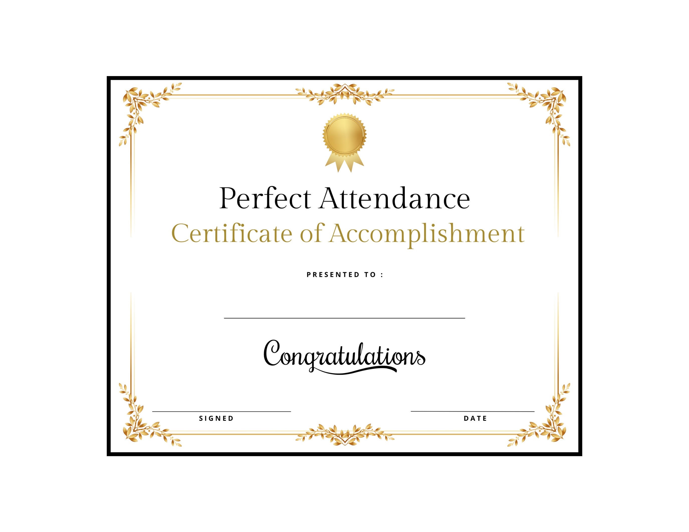 Perfect Attendance Student Award Graduation Certificate Instant ...
