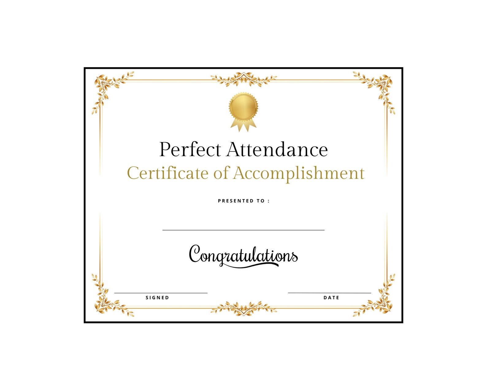 Perfect Attendance Student Award Graduation Certificate Instant ...
