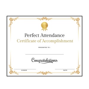 Perfect Attendance Student Award Graduation Certificate Instant ...