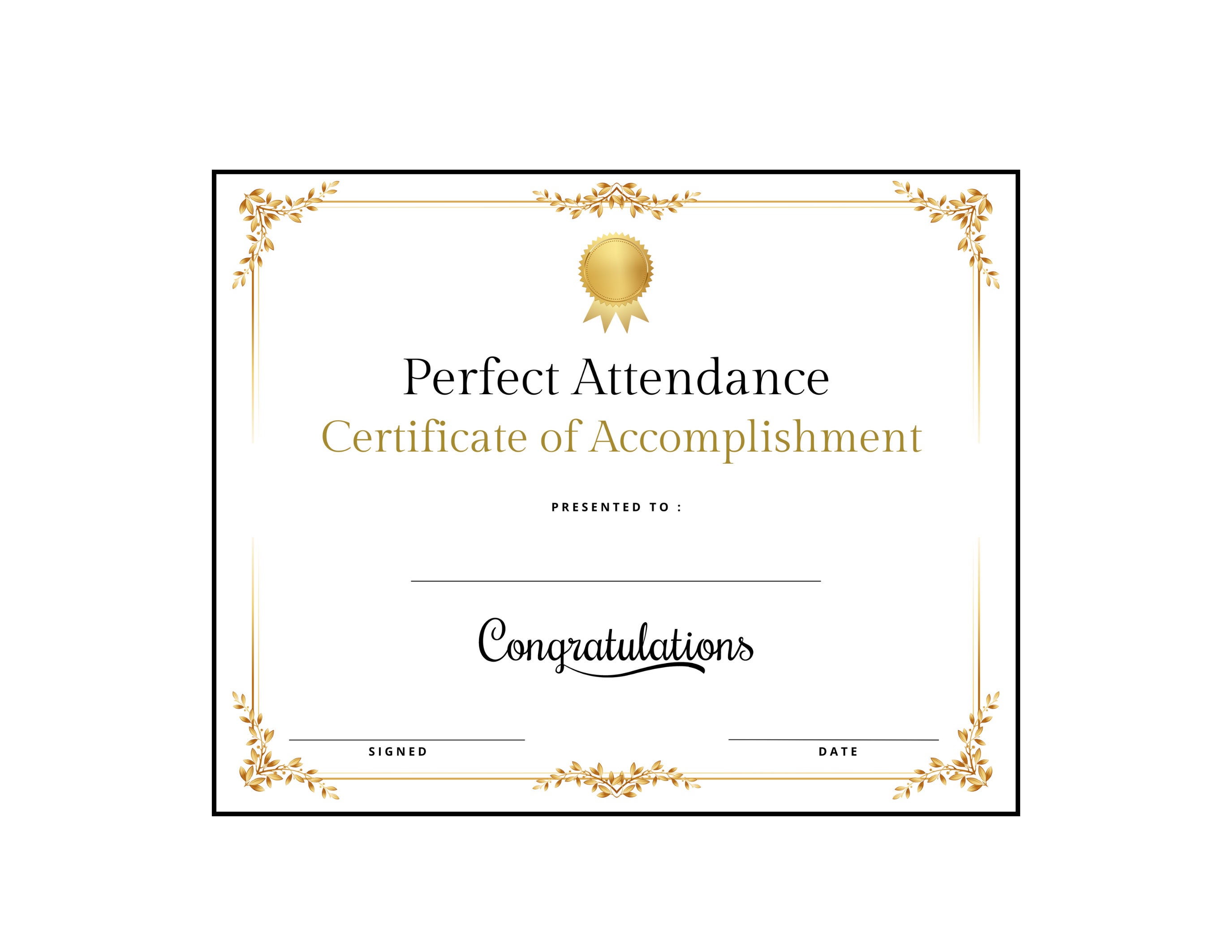Perfect Attendance Student Award Graduation Certificate Instant ...