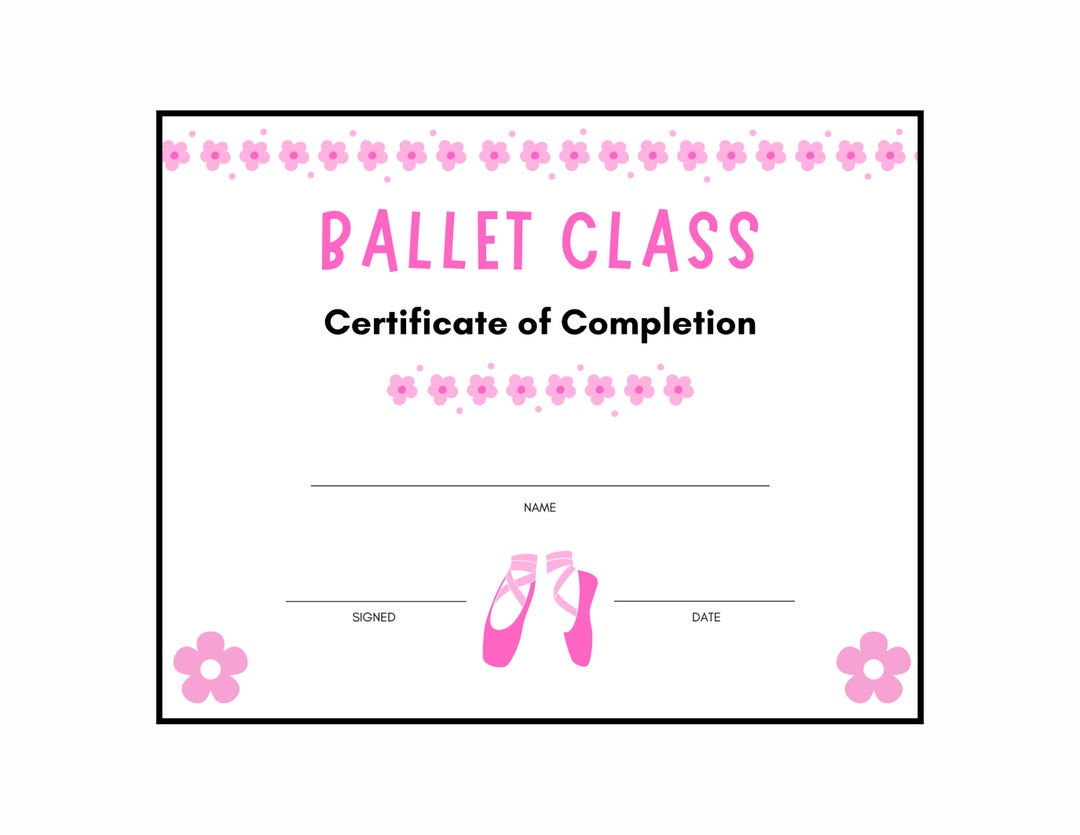 Ballet Class Ballerina Certificate of Completion Graduation Diploma ...