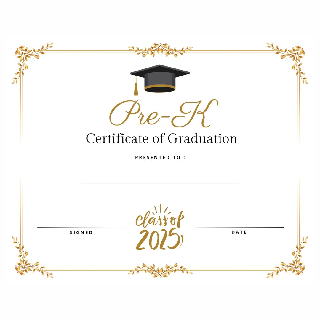 Pre-k Graduation Diploma Certificate Instant Download Printable Black ...