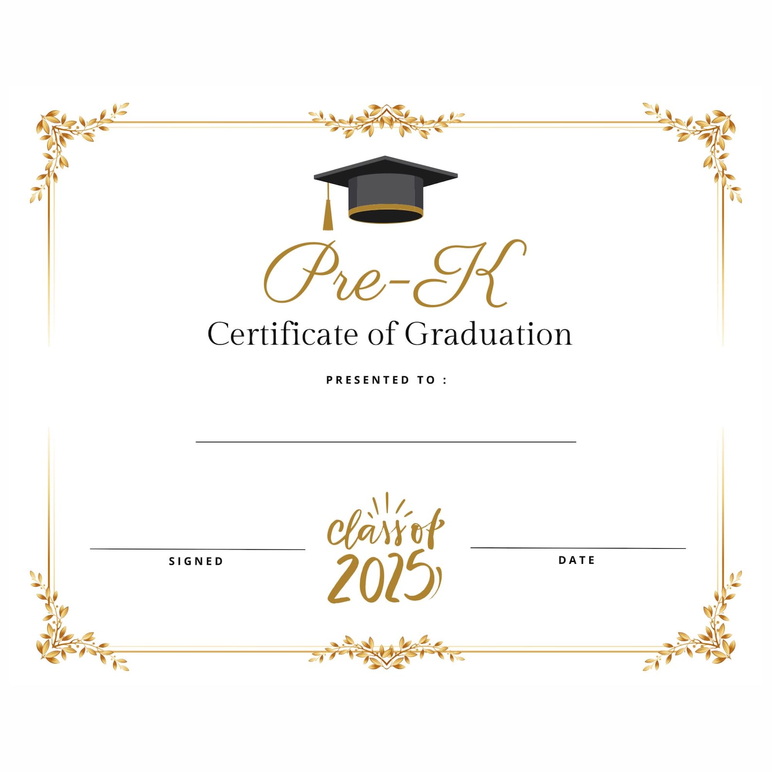 Pre-k Graduation Diploma Certificate Instant Download Printable Black ...