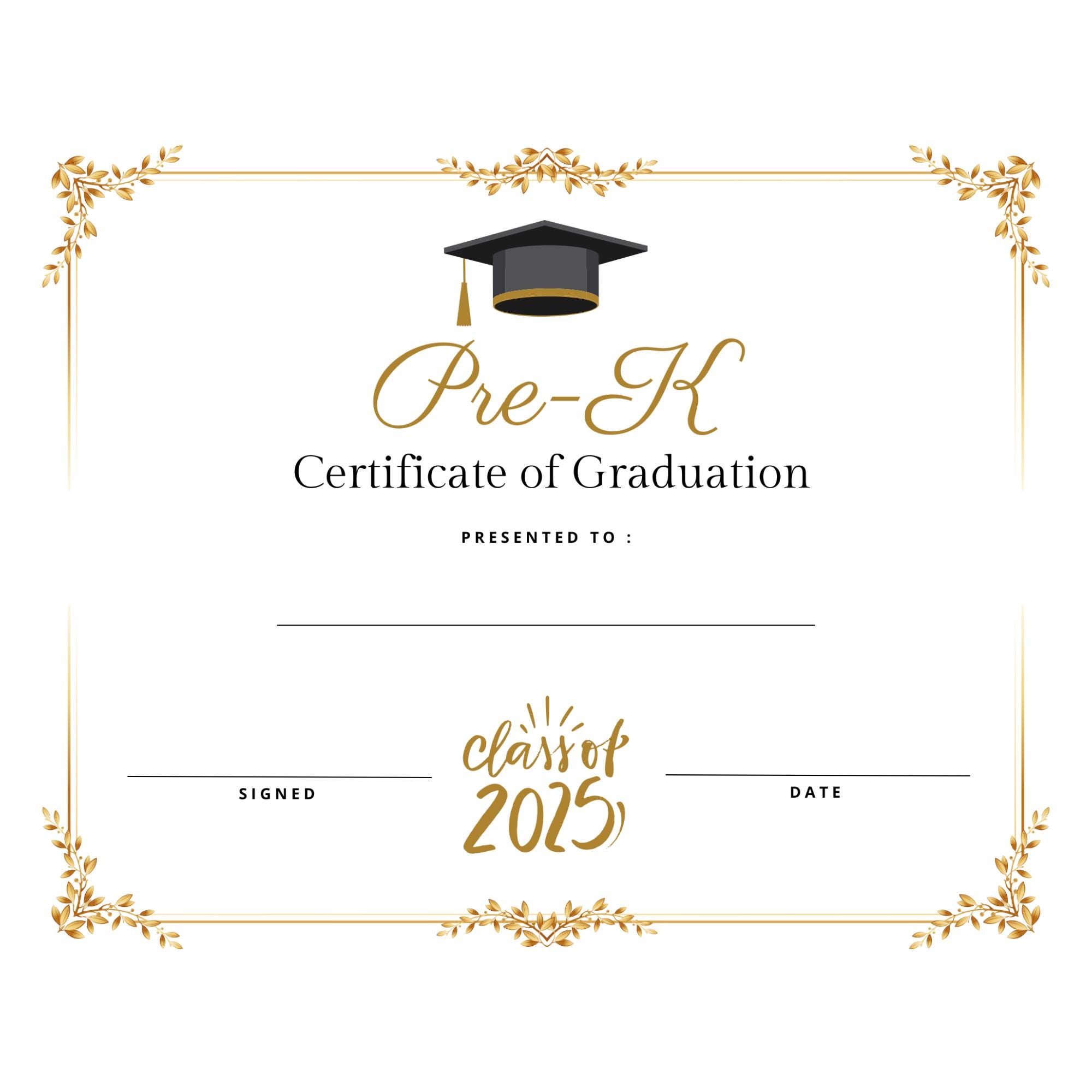 Pre-k Graduation Diploma Certificate Instant Download Printable Black ...