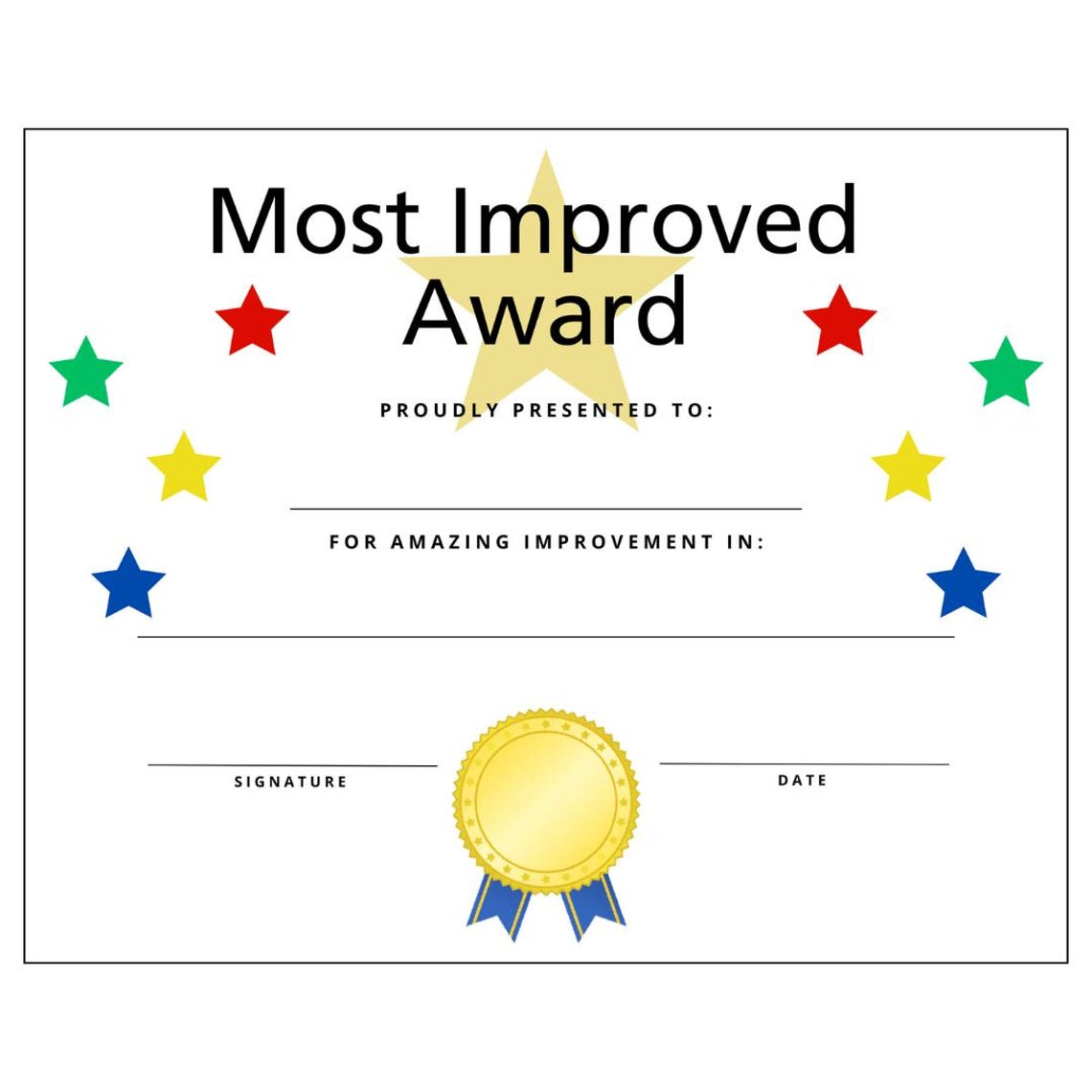 Any Grade Most Improved Student Award Honors Certificate Instant ...