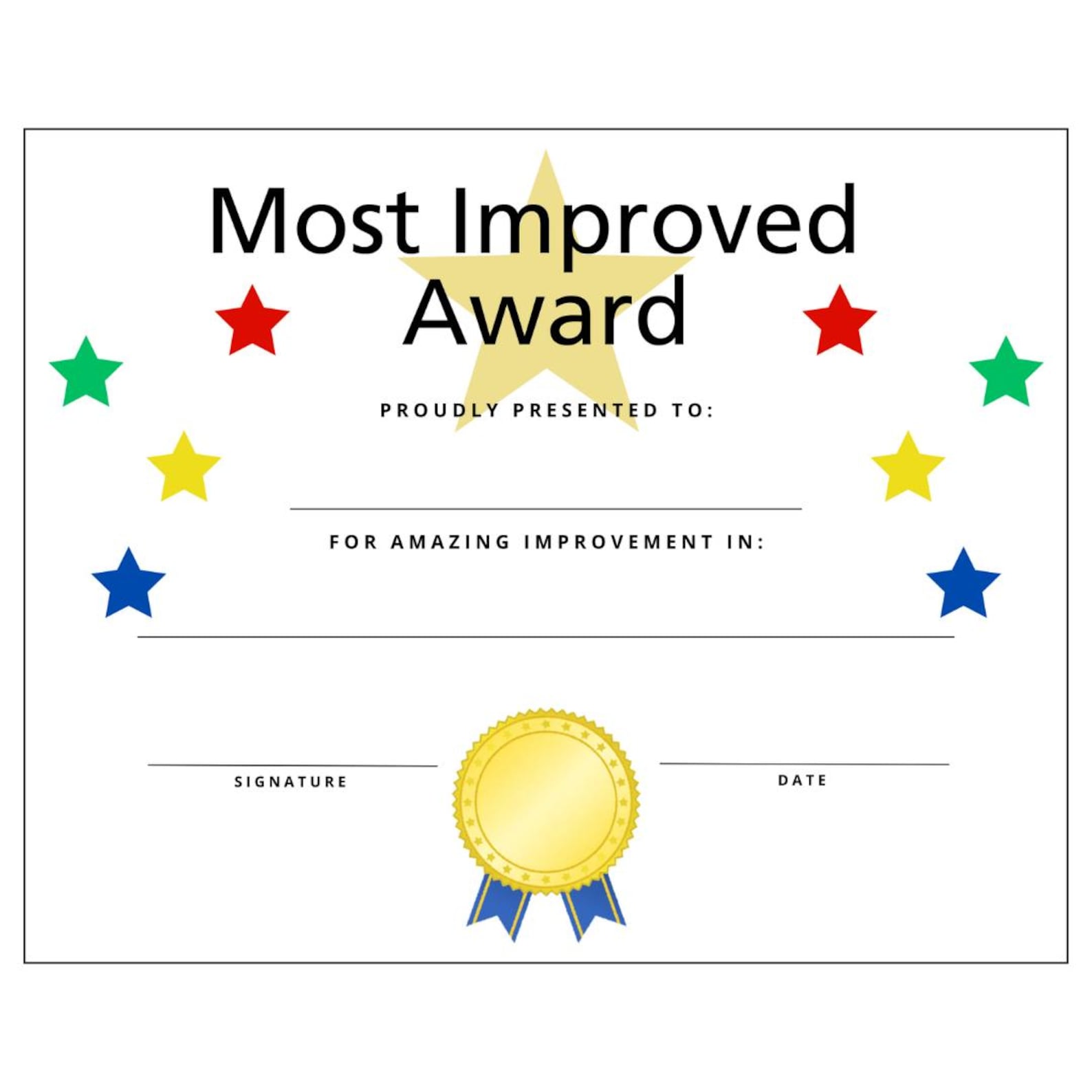 Any Grade Most Improved Student Award Honors Certificate Instant ...