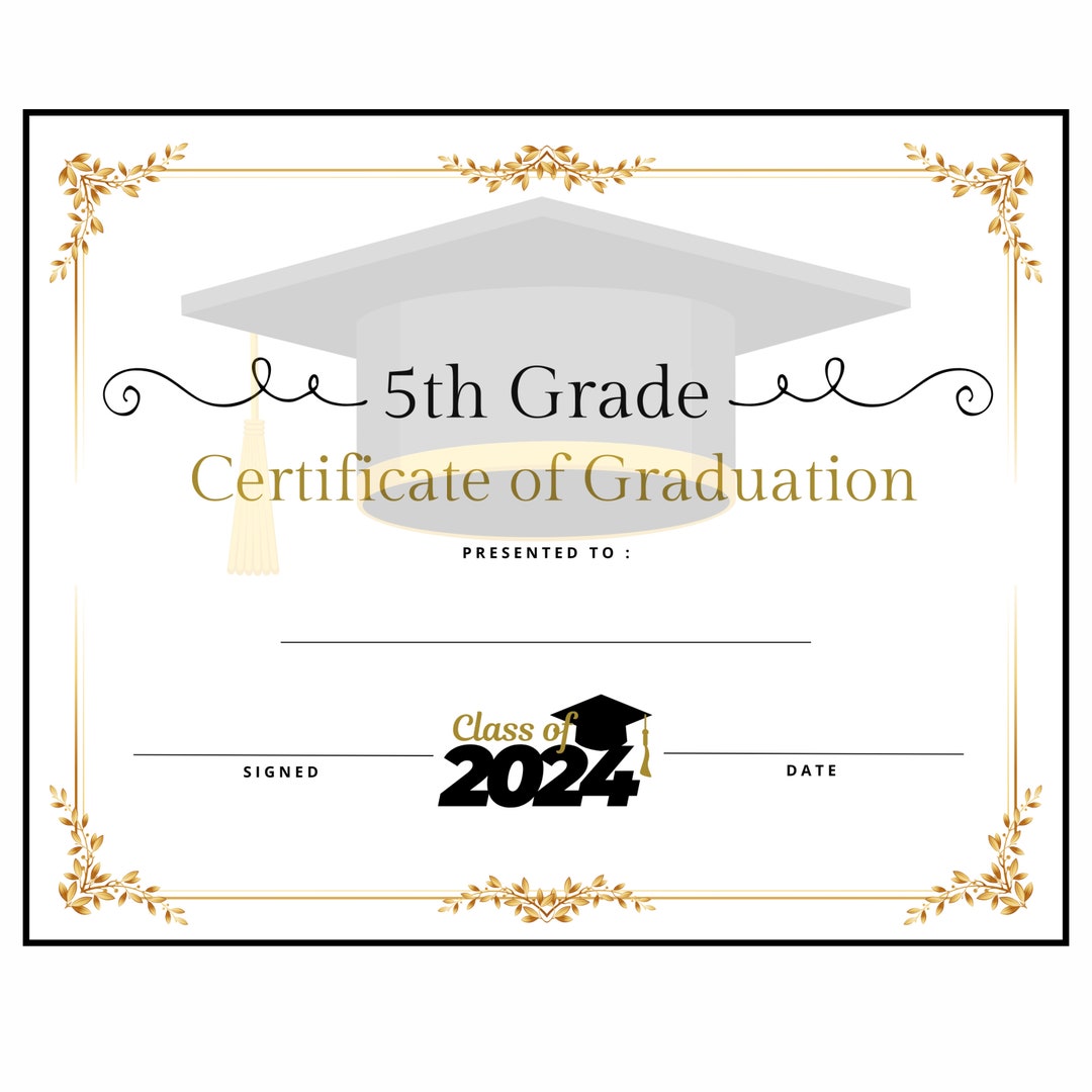 Fifth Grade Graduation Diploma Certificate Instant Download Printable ...
