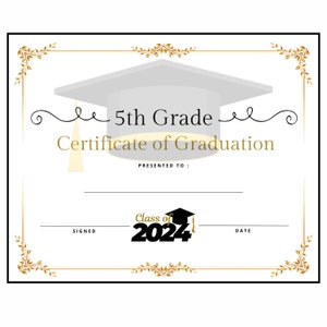 Fifth Grade Graduation Diploma Certificate Instant Download Printable ...
