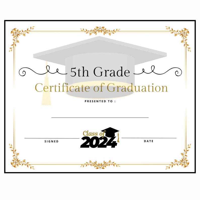 Fifth Grade Graduation Diploma Certificate Instant Download Printable ...
