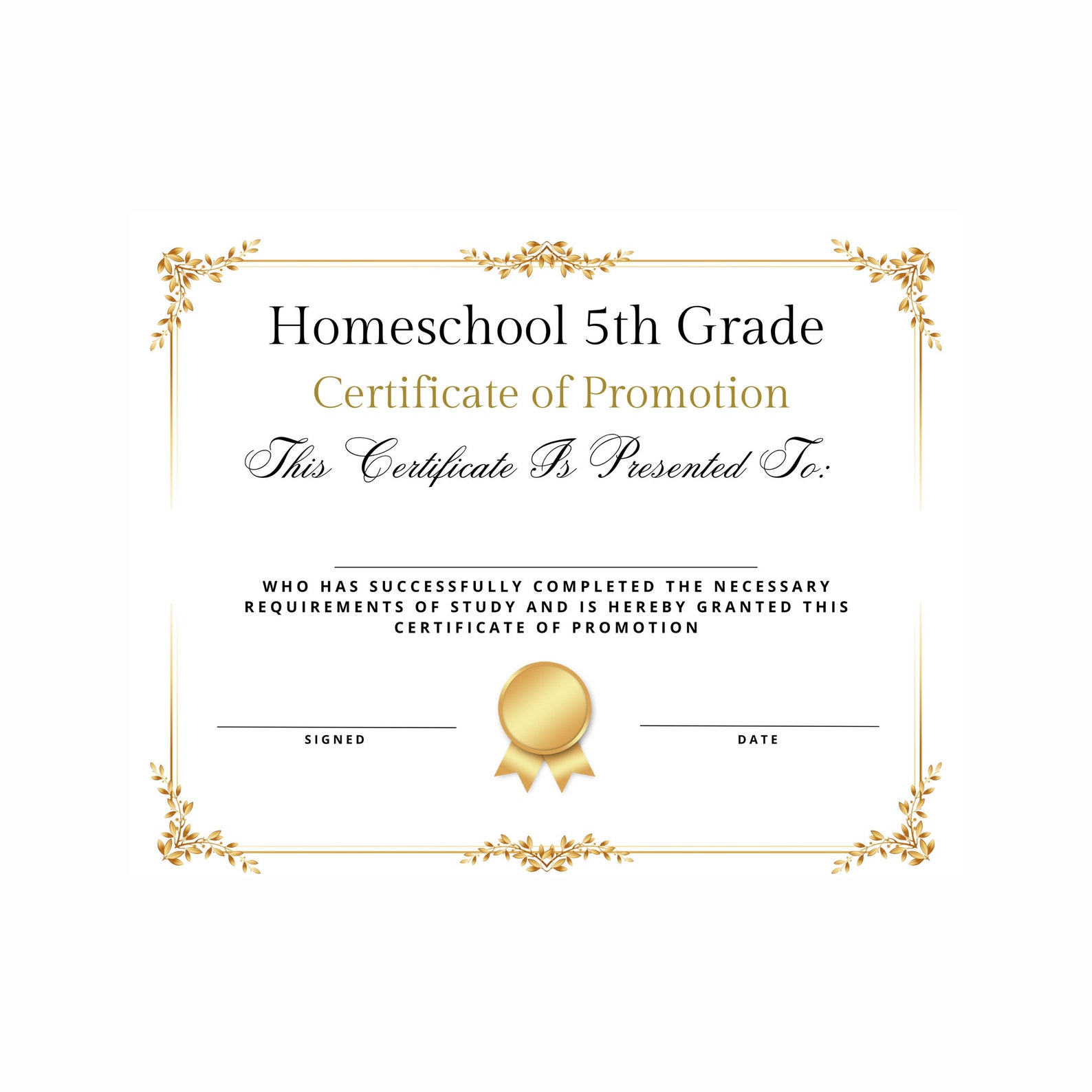 Homeschool 5th Fifth Grade Graduation Diploma Certificate Promotion ...