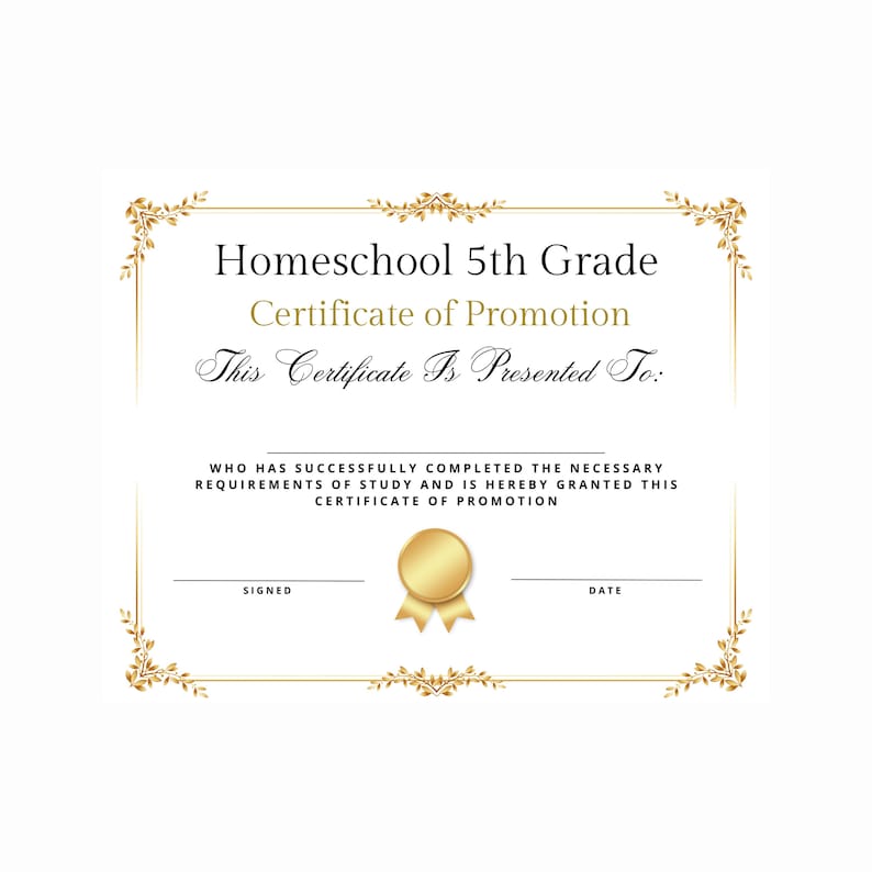 Homeschool 5th Fifth Grade Graduation Diploma Certificate Promotion ...