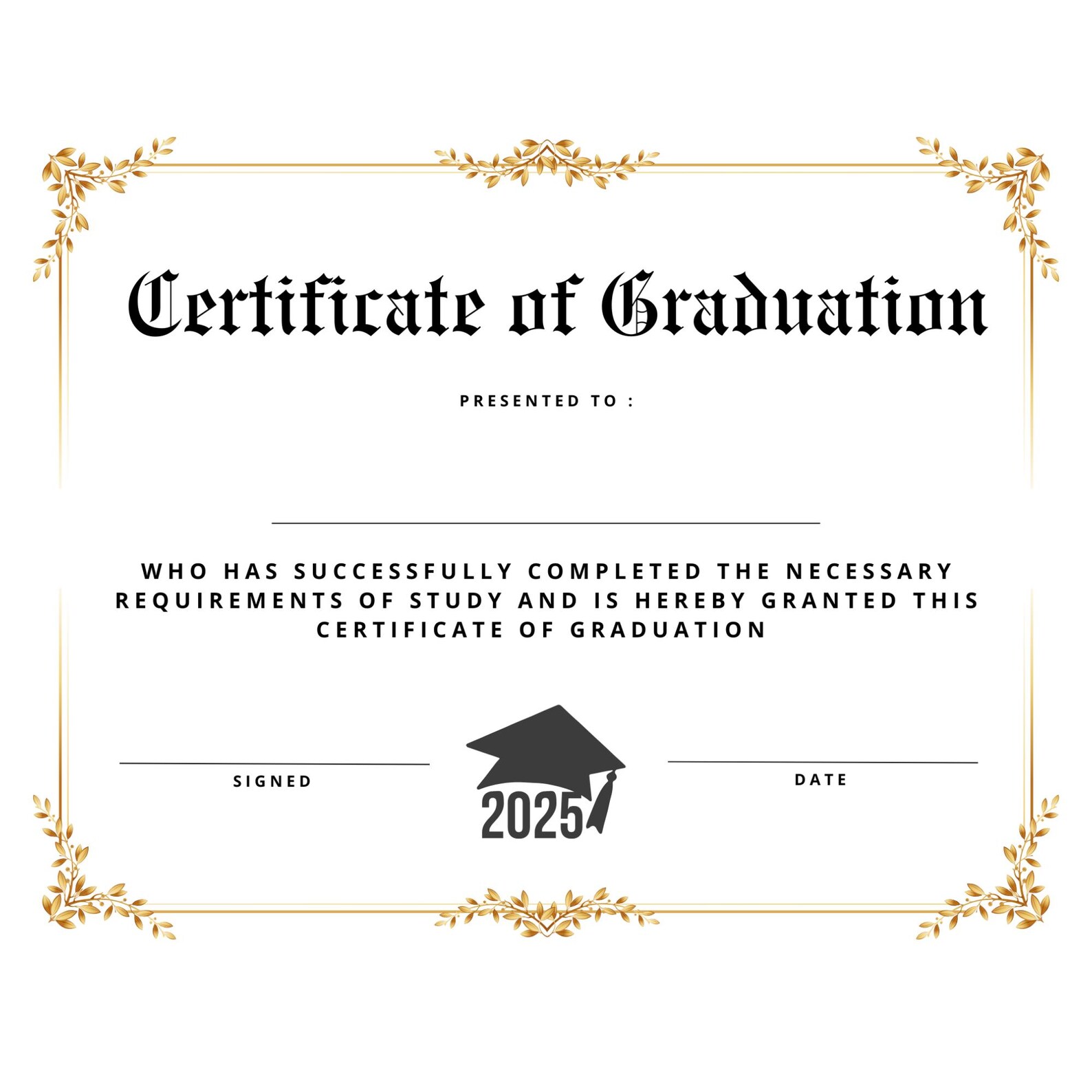 High School Senior Diploma Certificate of Graduation Any Grade Level ...