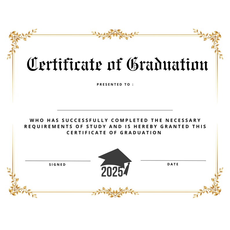 High School Senior Diploma Certificate of Graduation Any Grade Level ...