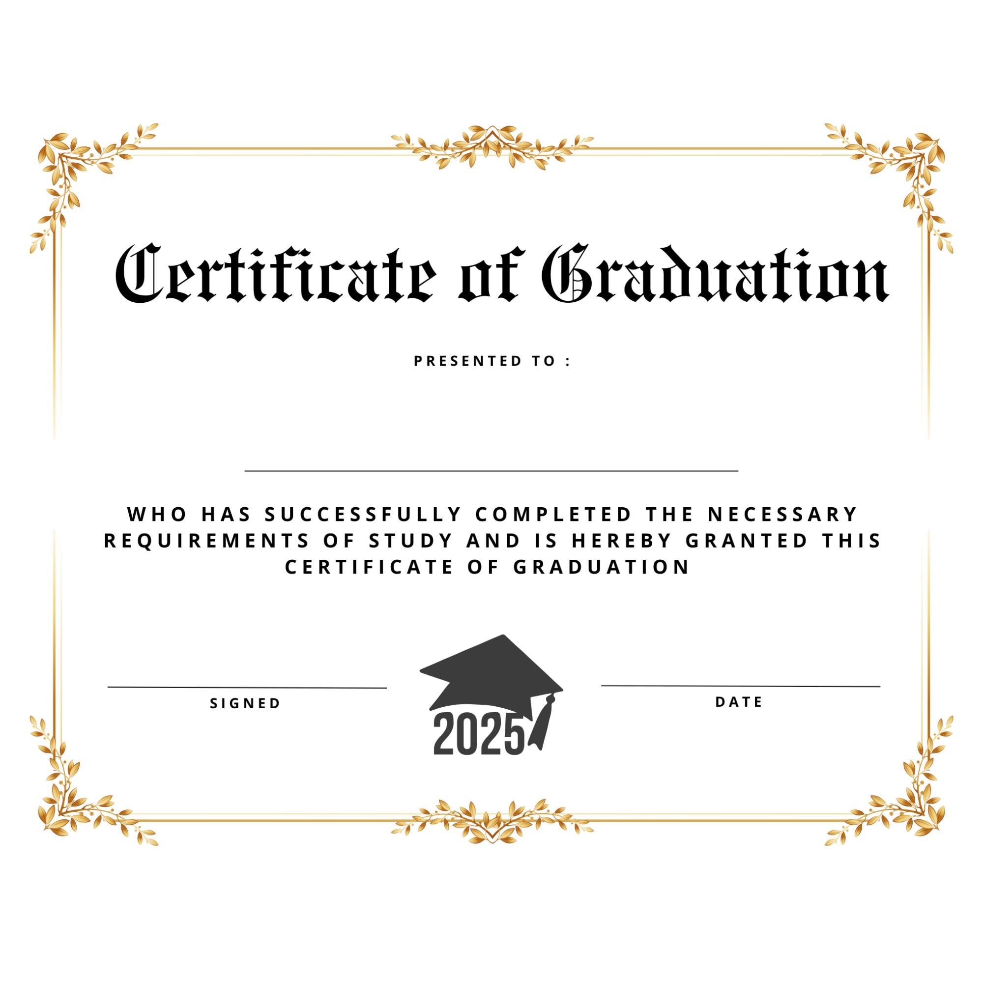High School Senior Diploma Certificate of Graduation Any Grade Level ...