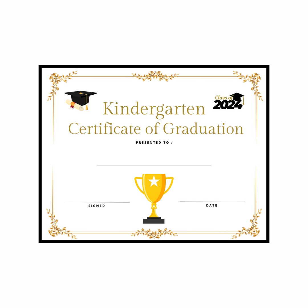 Kindergarten Graduation Diploma Certificate of Completion Instant ...