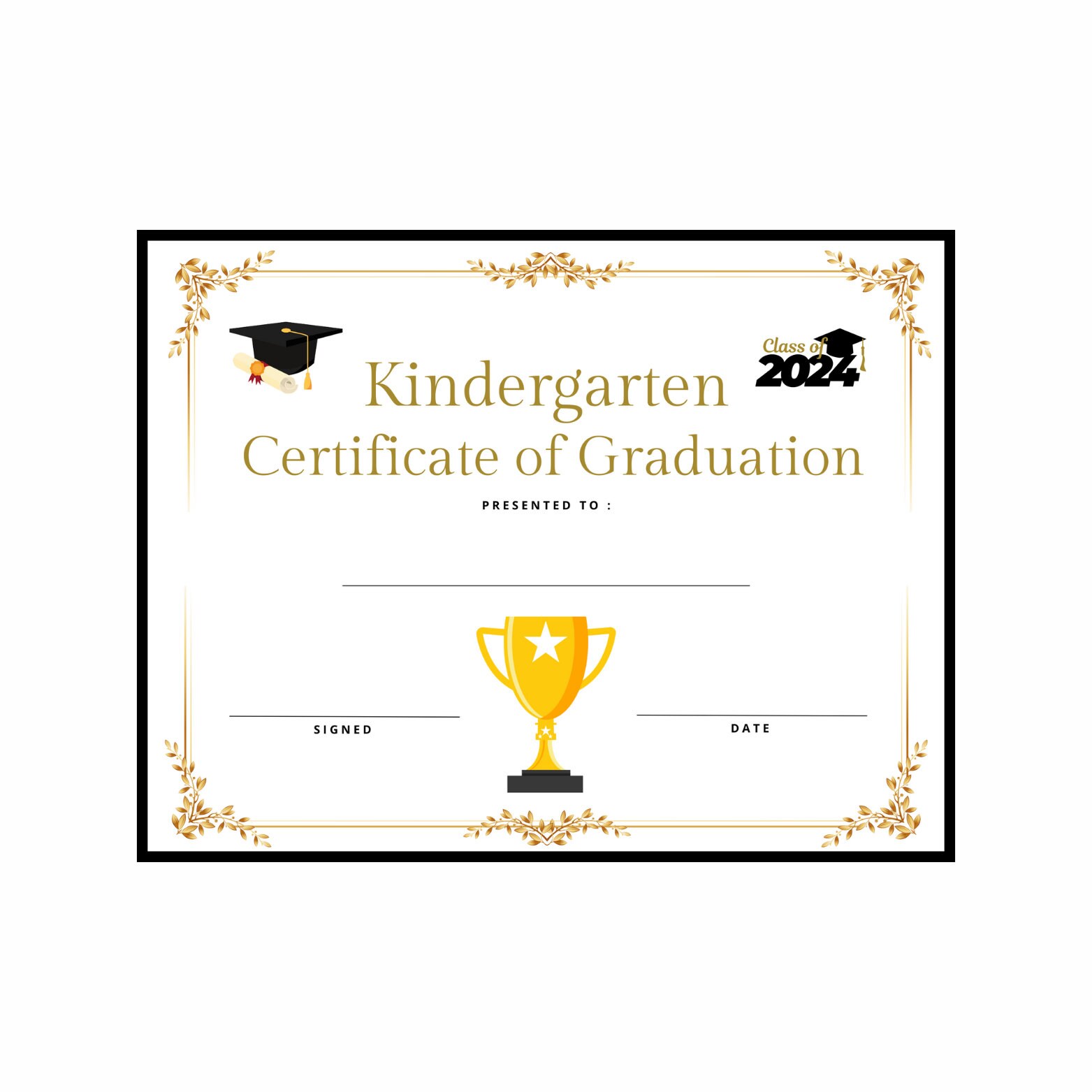 Kindergarten Graduation Diploma Certificate of Completion Instant ...