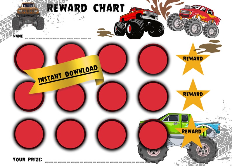 Monster Truck Printable Reward Sticker Chart / Toddler Kids Student ...