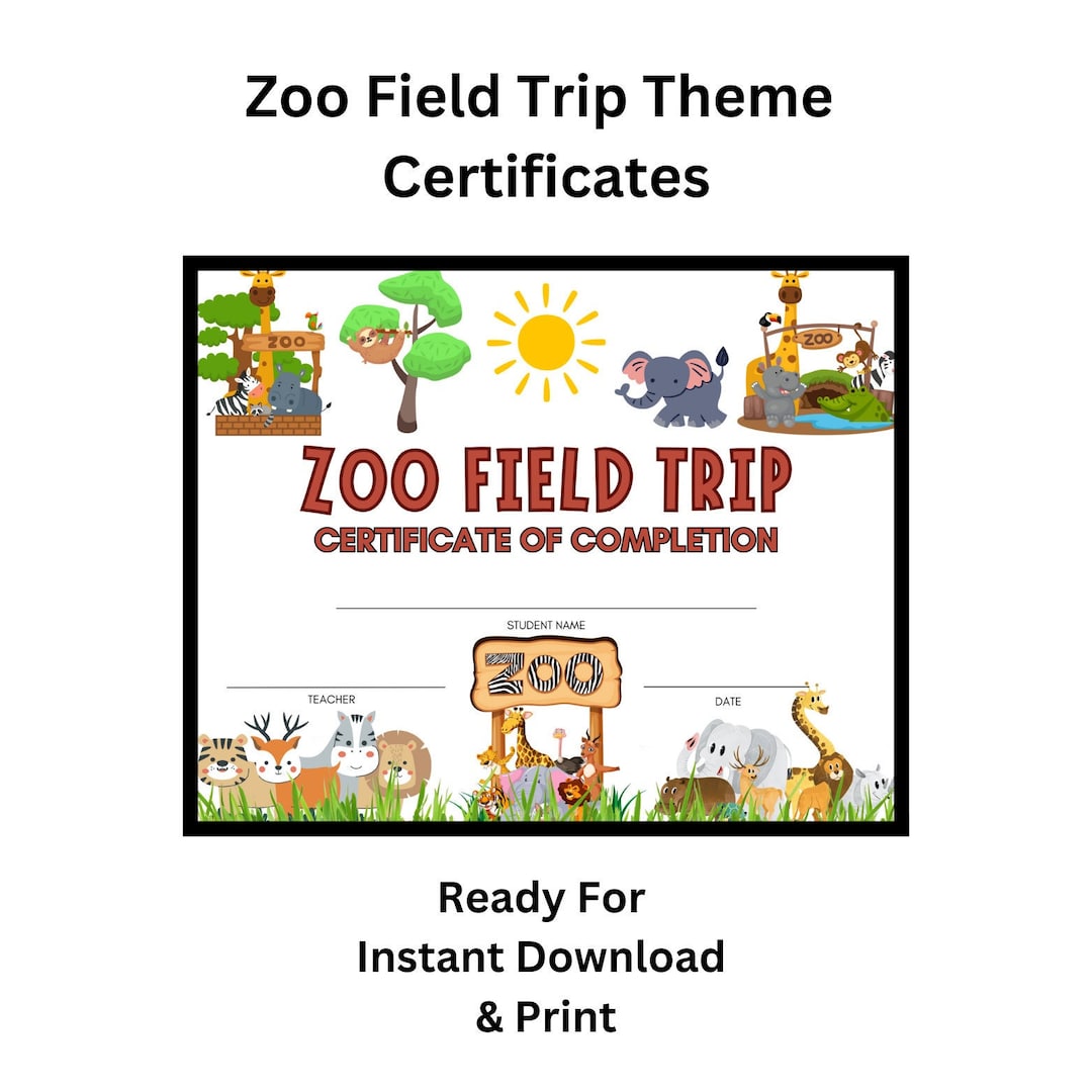 Zoo Field Trip Certificate of Completion Instant Download Diploma ...