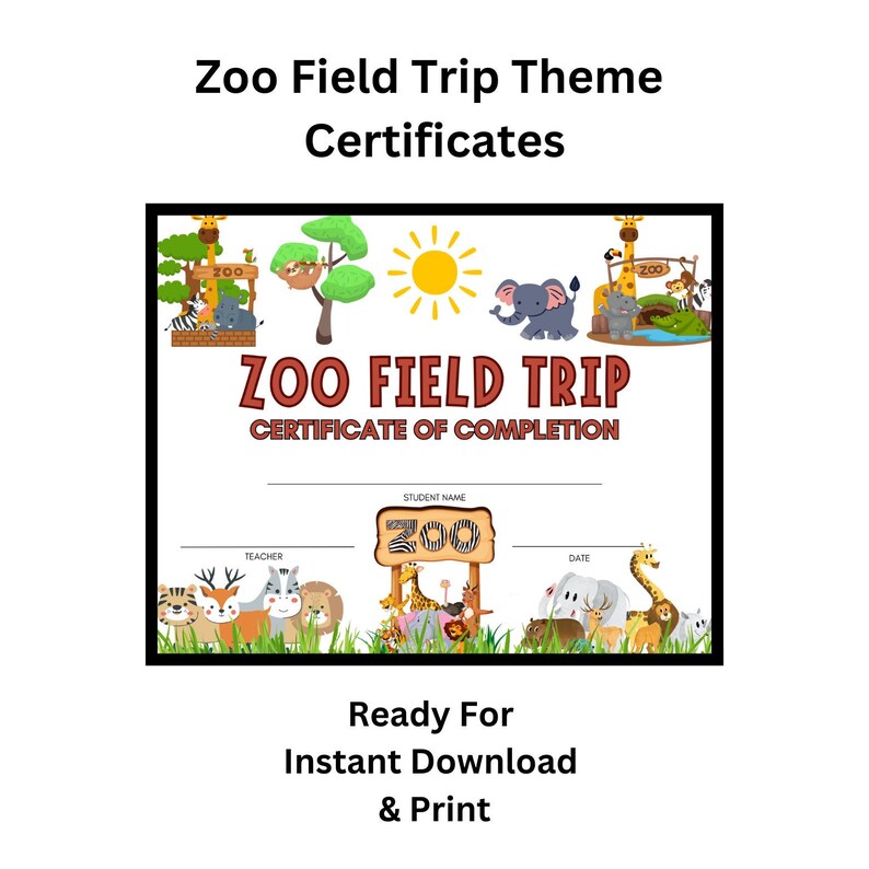 Zoo Field Trip Certificate of Completion Instant Download Diploma ...