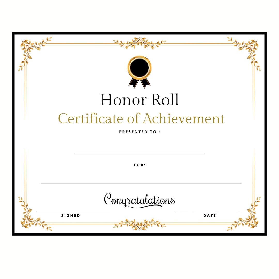 Honors Day Honor Roll Certificate Instant Download Printable Print and ...