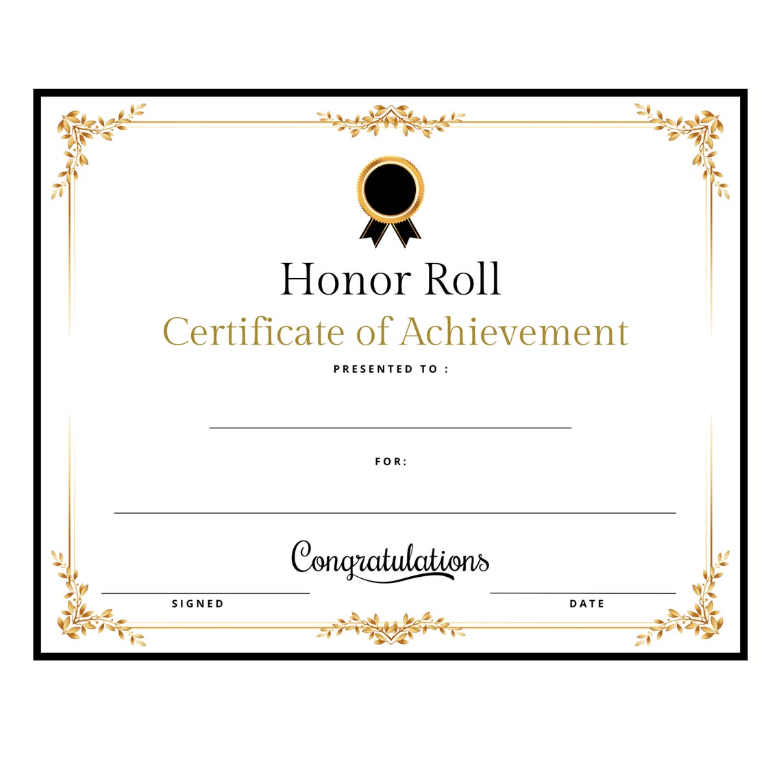 Honor's Day Honor Roll Certificate Award Instant Download Printable ...