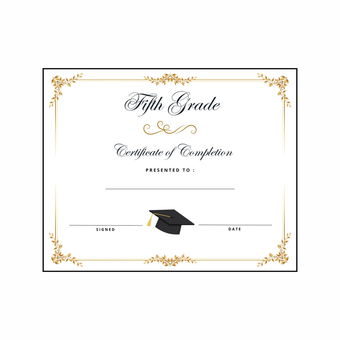 Fifth 5th Grade Graduation Diploma Certificate of Completion Instant ...