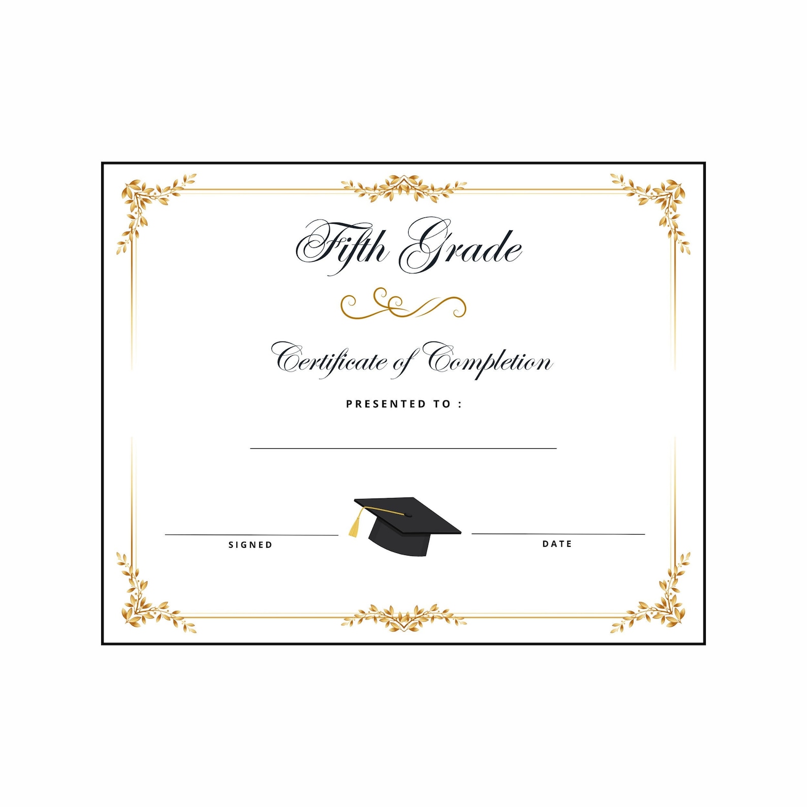 Fifth 5th Grade Graduation Diploma Certificate of Completion Instant ...