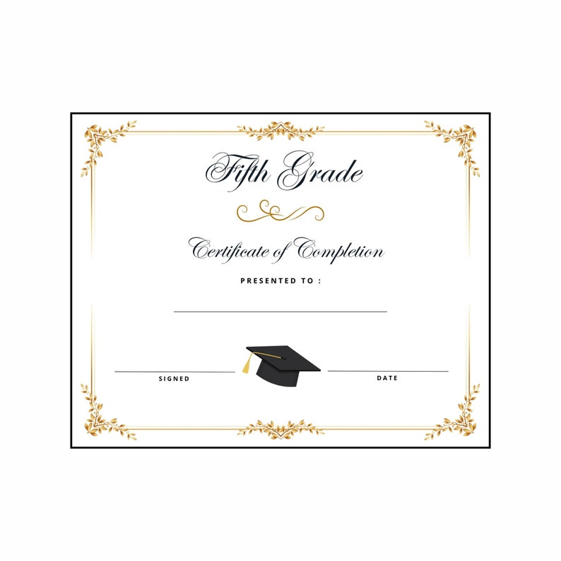 Fifth 5th Grade Graduation Diploma Certificate of Completion Instant ...