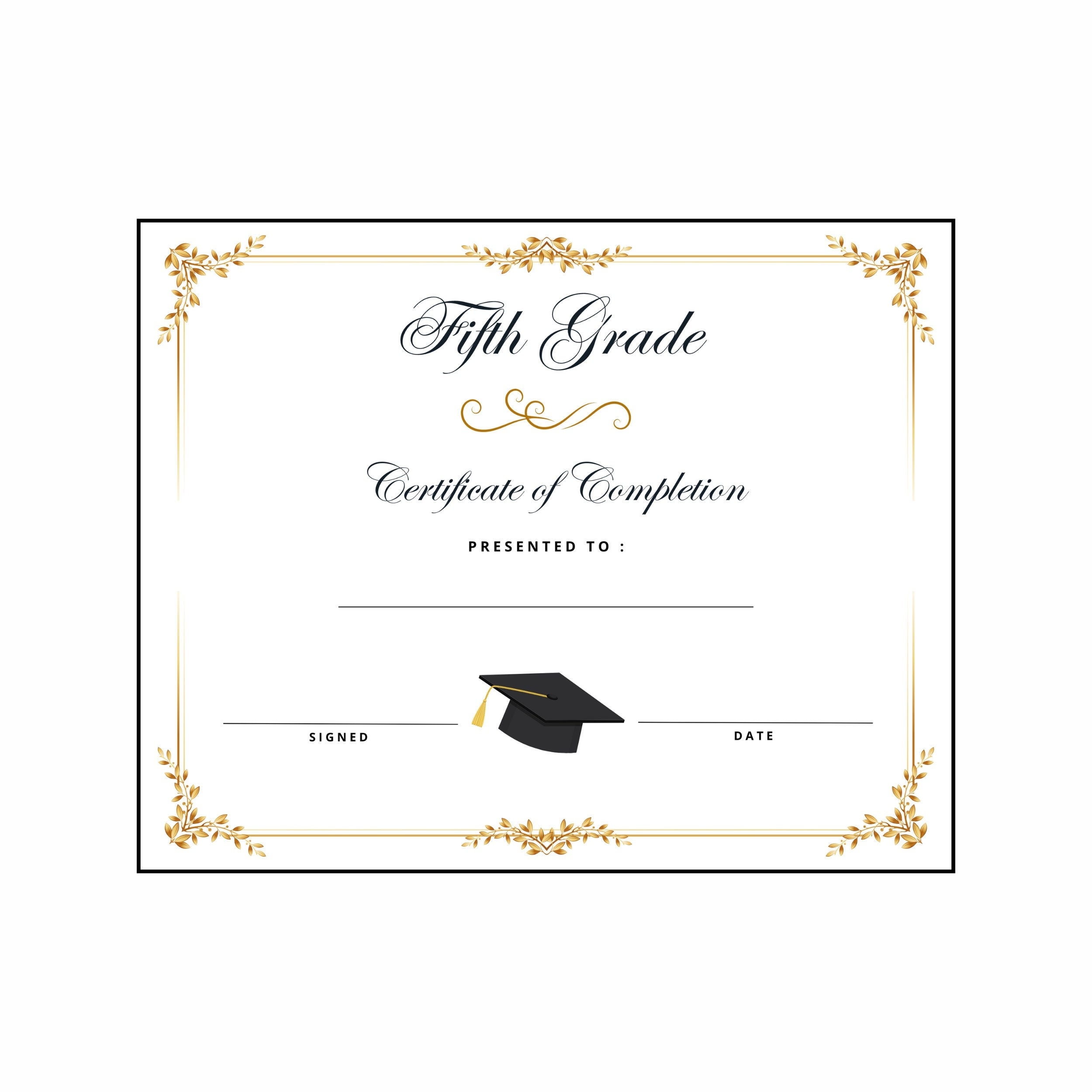 Fifth 5th Grade Graduation Diploma Certificate of Completion Instant ...