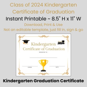 Kindergarten Graduation Diploma Certificate of Completion Instant ...