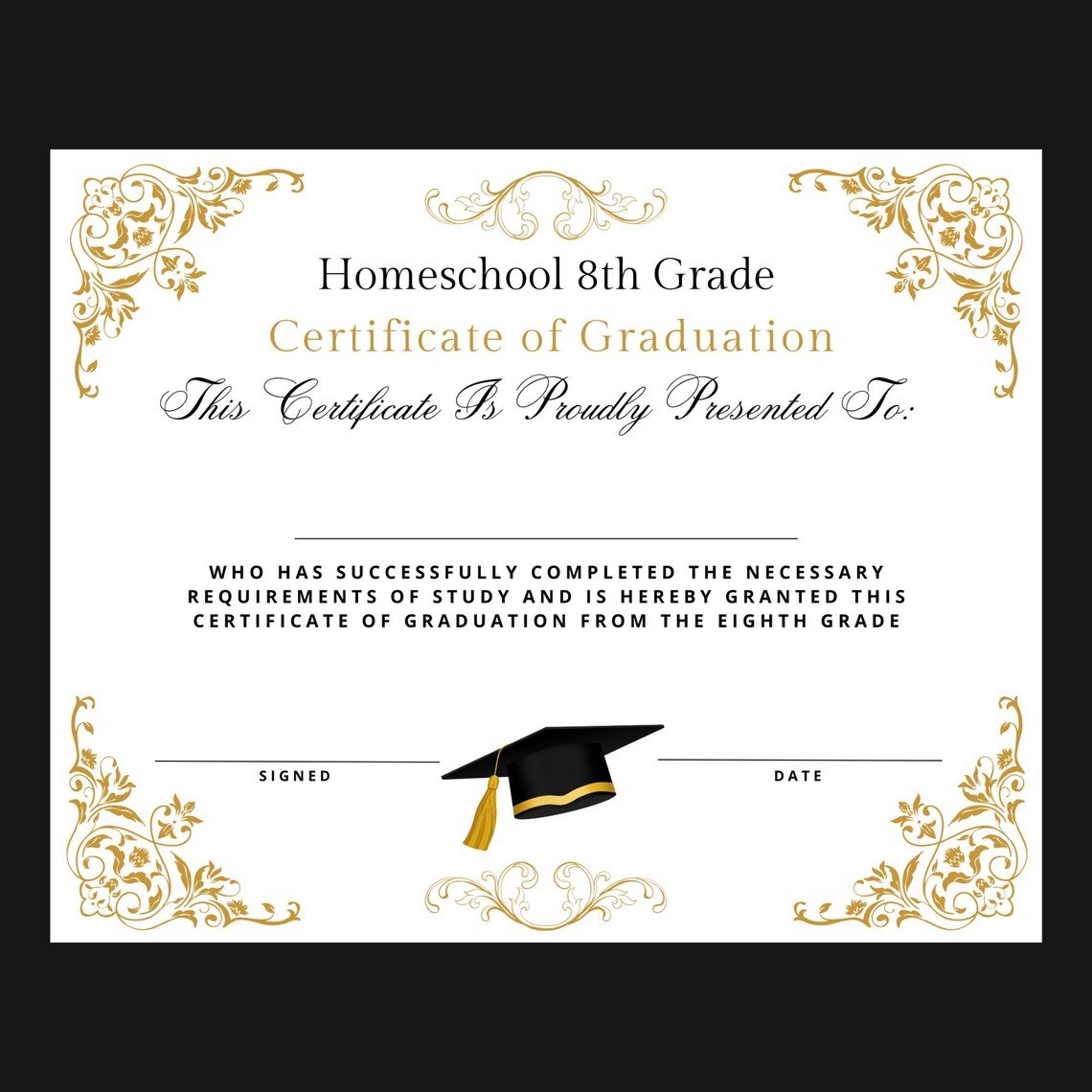 Homeschool 8th Eighth Grade Graduation Diploma Certificate School ...
