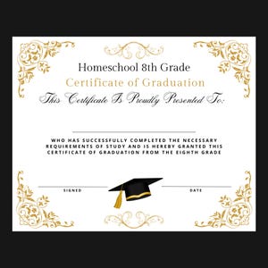 Homeschool 8th Eighth Grade Graduation Diploma Certificate School ...