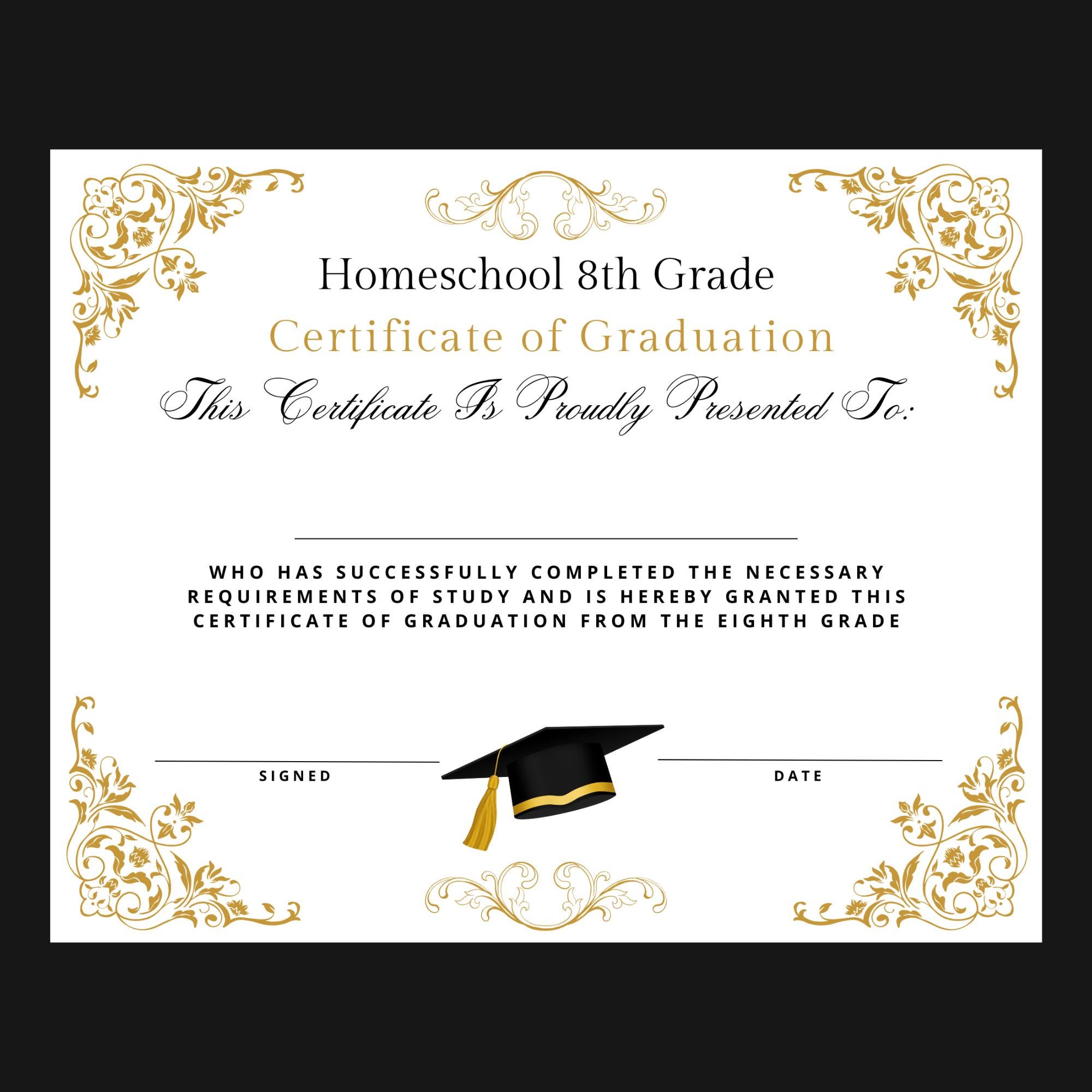 Homeschool 8th Eighth Grade Graduation Diploma Certificate School ...