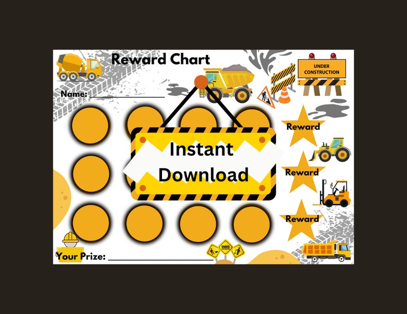 Construction Printable Reward Sticker Chart / Toddler Kids Student ...