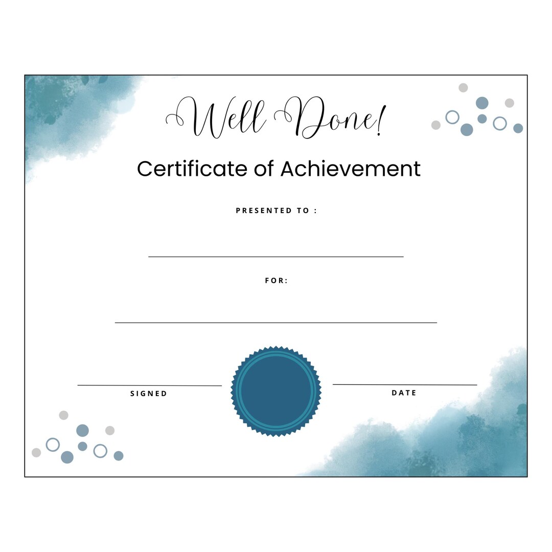 Certificate of Achievement Award Premade Instant Download Printable All ...