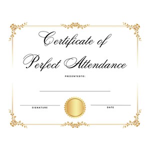Perfect Attendance Student or Office Worker Award Certificate Simple ...