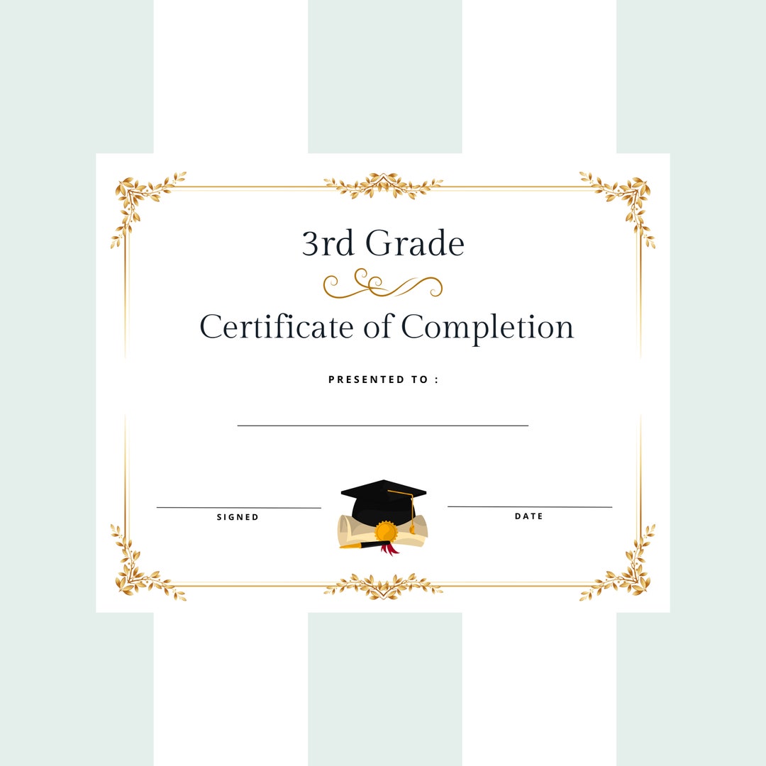 Third 3rd Grade Graduation Diploma Certificate Instant Download ...