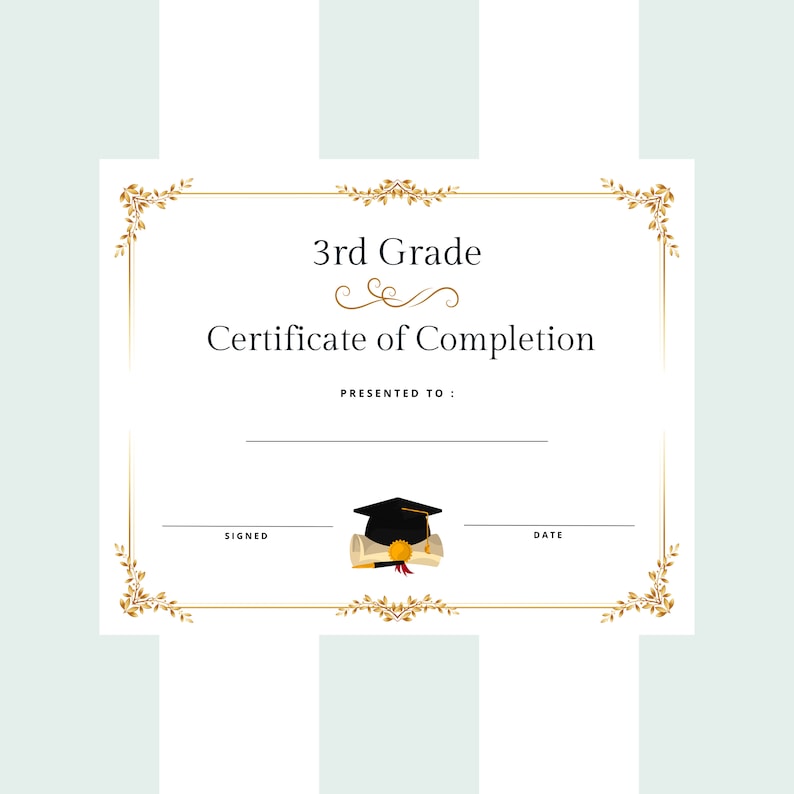 Third 3rd Grade Graduation Diploma Certificate Instant Download ...