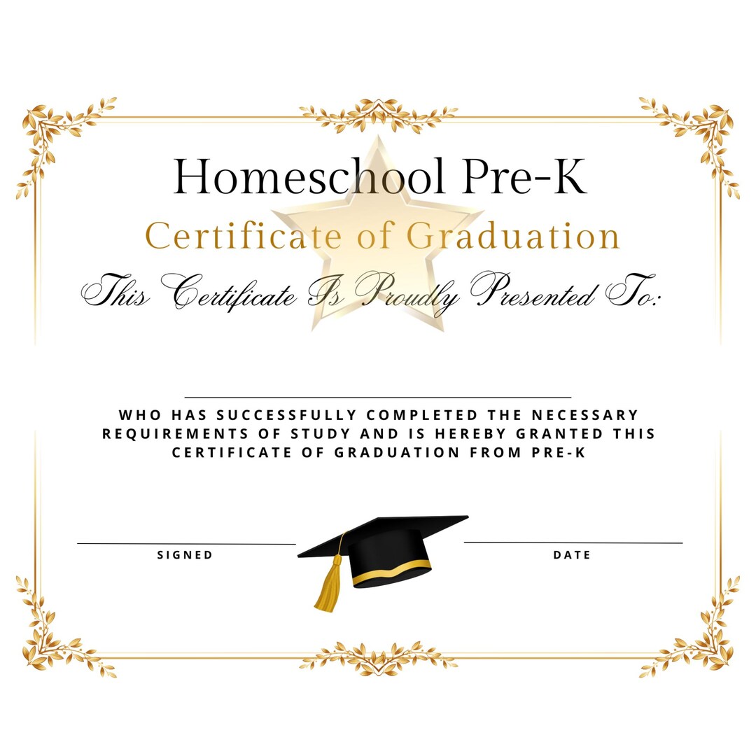 Homeschool Pre-k Graduation Diploma Certificate Promotion Instant ...