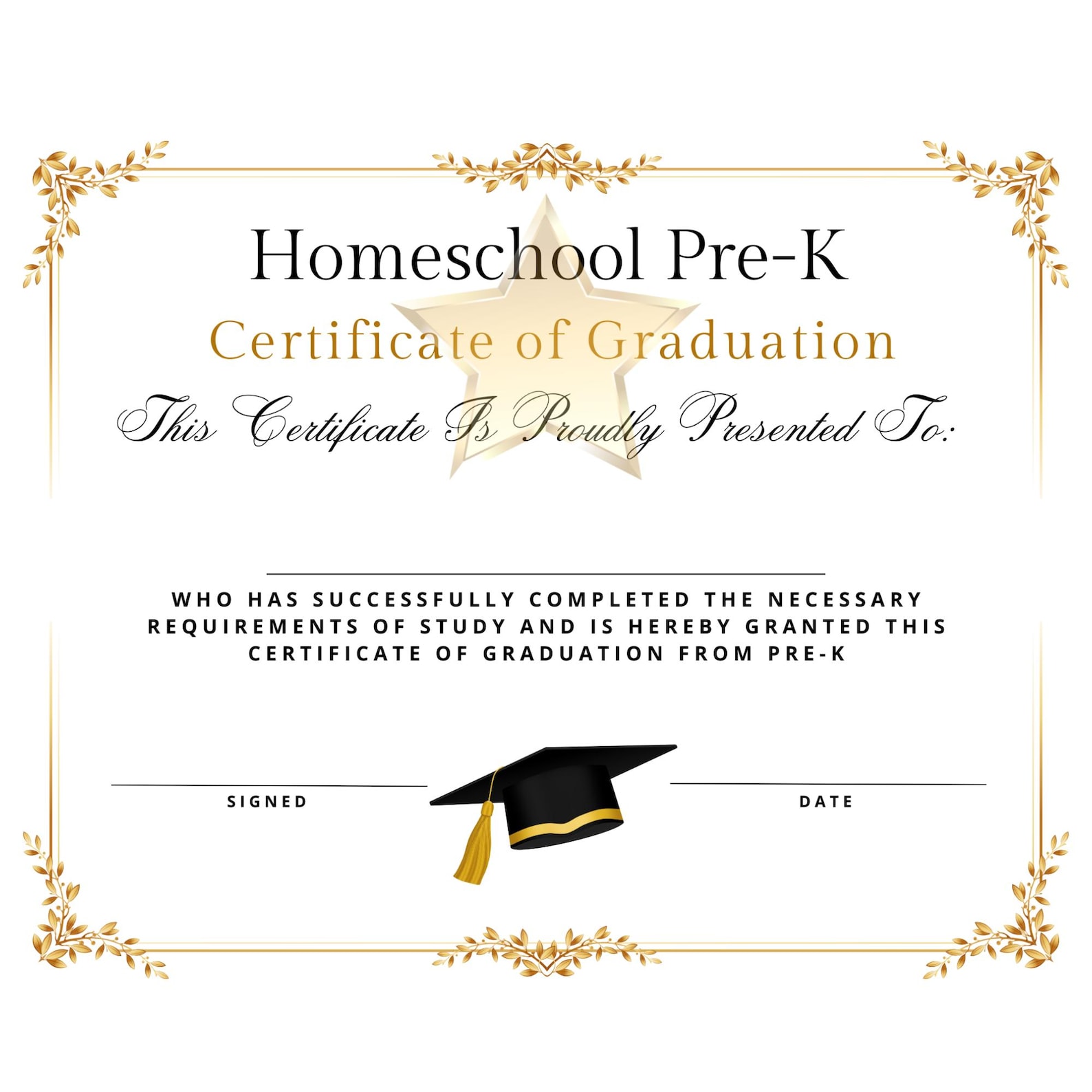 Homeschool Pre-k Graduation Diploma Certificate Promotion Instant ...