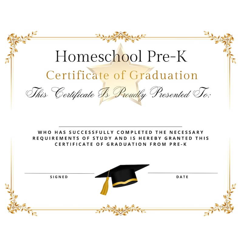 Homeschool Pre-k Graduation Diploma Certificate Promotion Instant ...